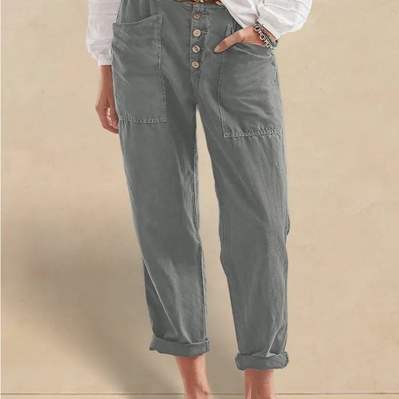 Lintico | Pants & Jumpsuits | Lintico Gray Linen Button Front Pants ...